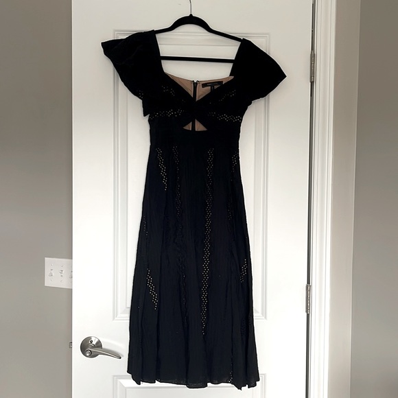 BCBGMaxAzria | Dresses | Bcbg Max Azaria Fit Flare Black Eyelet Midi Dress Size | Poshmark